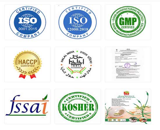 Certificates as ISO, GMP, and HACCP of AOS Products